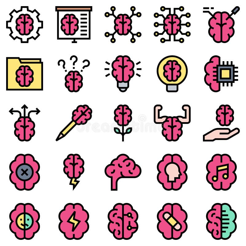 Mind Process Filled Icon Set, Vector Illustrations in Filled Design ...