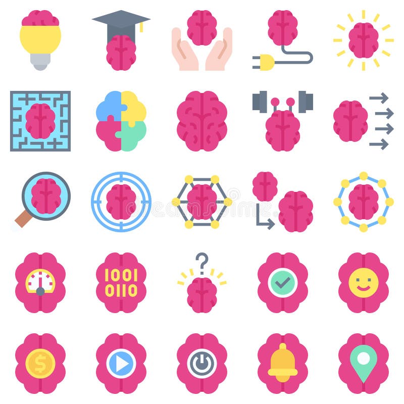 Mind Process Flat Icon Set, Vector Illustrations in Filled Design Stock ...