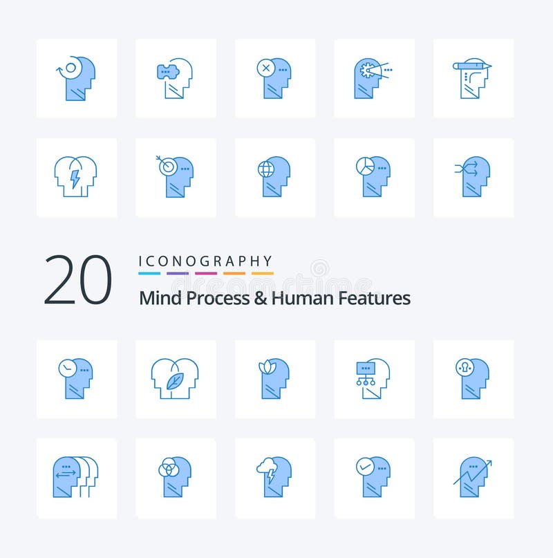 20 Mind Process and Human Features Blue Color Icon Pack Like Head Head ...