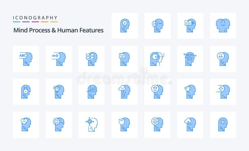 25 Mind Process and Human Features Blue Icon Pack Stock Vector ...