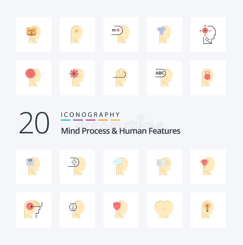 20 Mind Process and Human Features Flat Color Icon Pack Like Mind Head ...