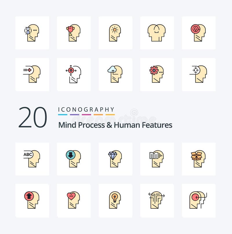 20 Mind Process and Human Features Line Filled Color Icon Pack Like ...