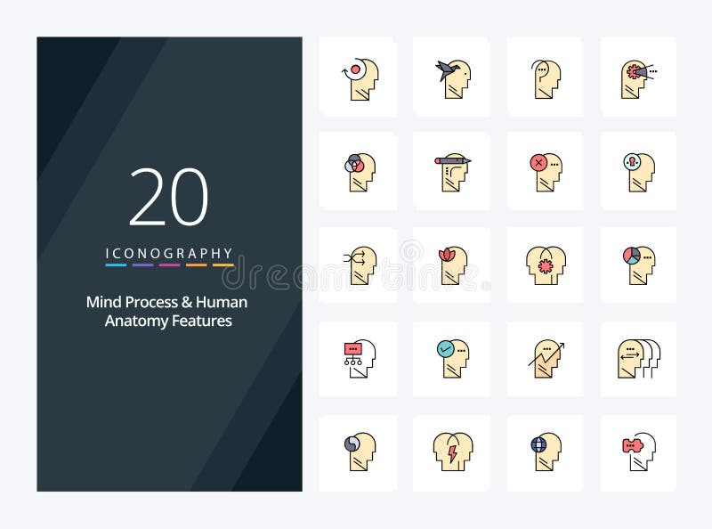 20 Mind Process and Human Features Line Filled Icon for Presentation ...