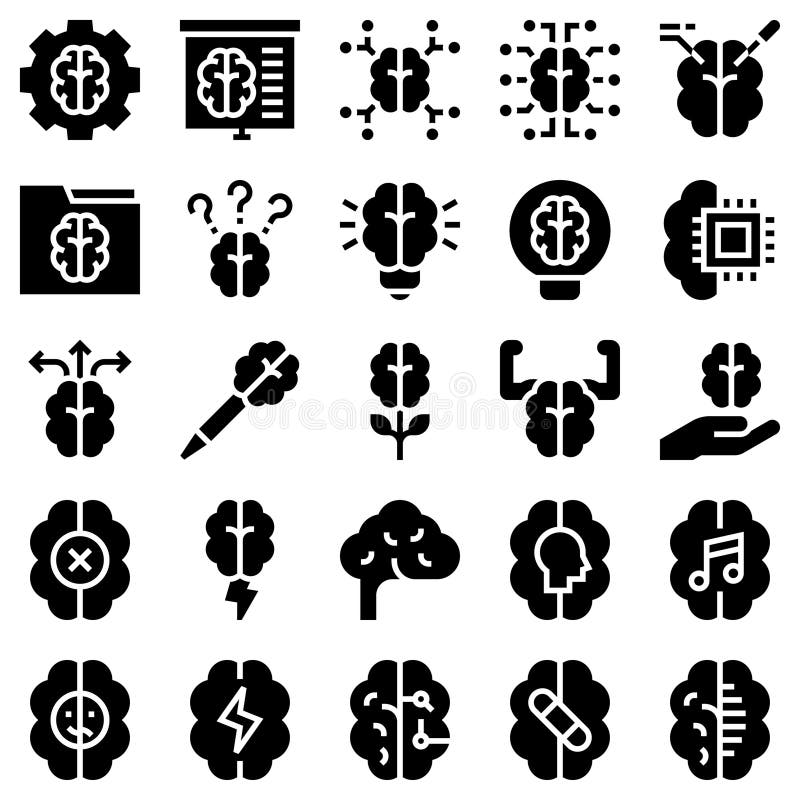 Mind Process Solid Icon Set, Vector Illustrations in Filled Design ...