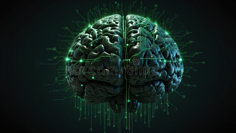 Mind Programming: an Abstract Visual of a Brain with Green Circuitry ...