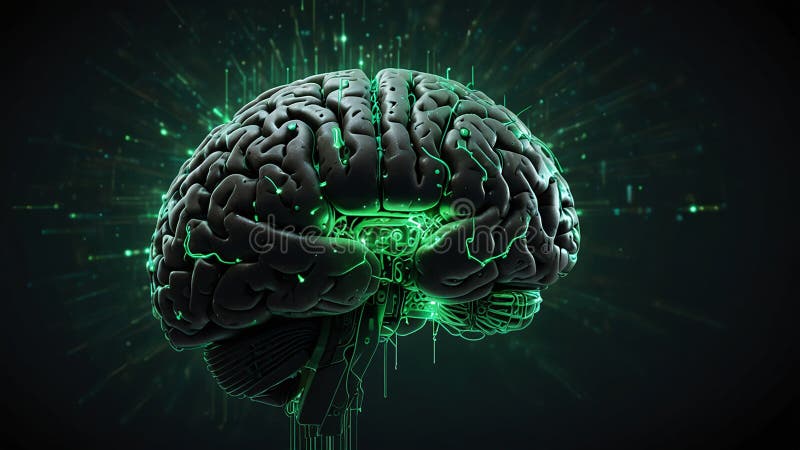 Mind Programming: an Abstract Visual of a Brain with Green Circuitry ...