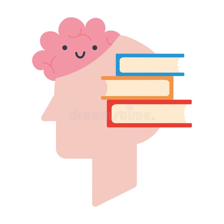 Mind Reading Brain and Stacked Books Stock Illustration - Illustration ...
