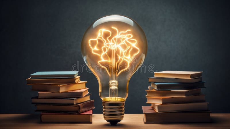 Mind with Stack of Books. Illustration AI Generative Stock Illustration ...