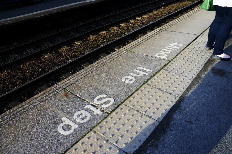 Mind the Step Sign on Railway Platform Floor Stock Image - Image of ...