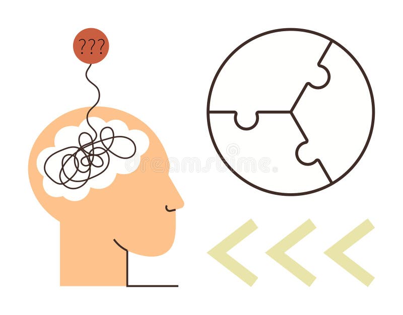 Mind Struggle and Problem-Solving Concept with Tangled Thoughts and Puzzle Pieces Stock ...
