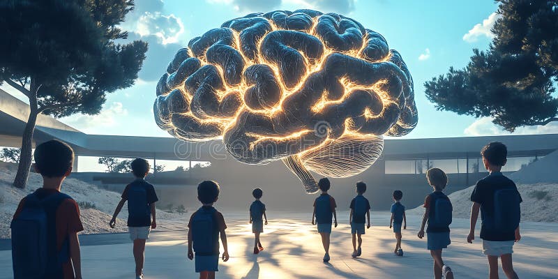 Mind Tree Children Towards a Glowing Brain Background Wallpaper Stock ...