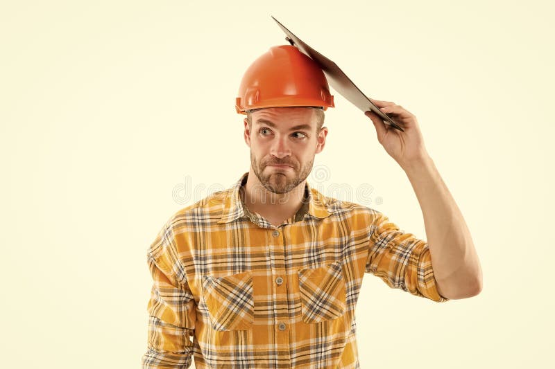 Mind Your Head. Mind Your Safety. Builder in Safety Helmet Protect Head ...