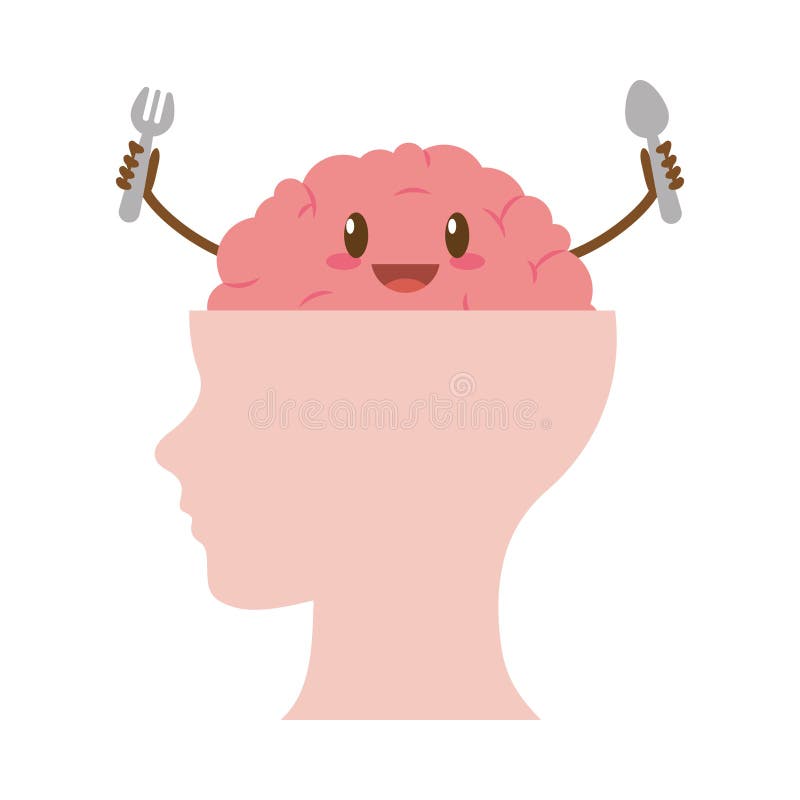 Mindful Eating Brain with Fork and Knife Stock Vector - Illustration of ...