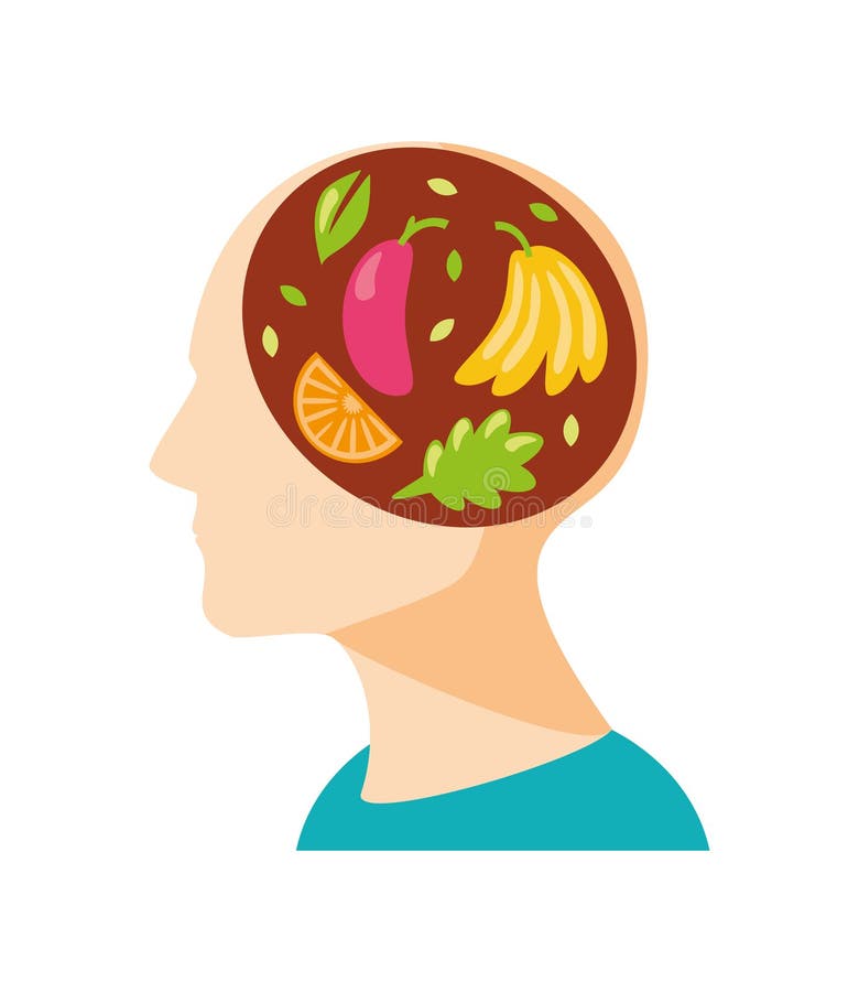 Mindful Eating Brain Superfoods Stock Illustration - Illustration of ...