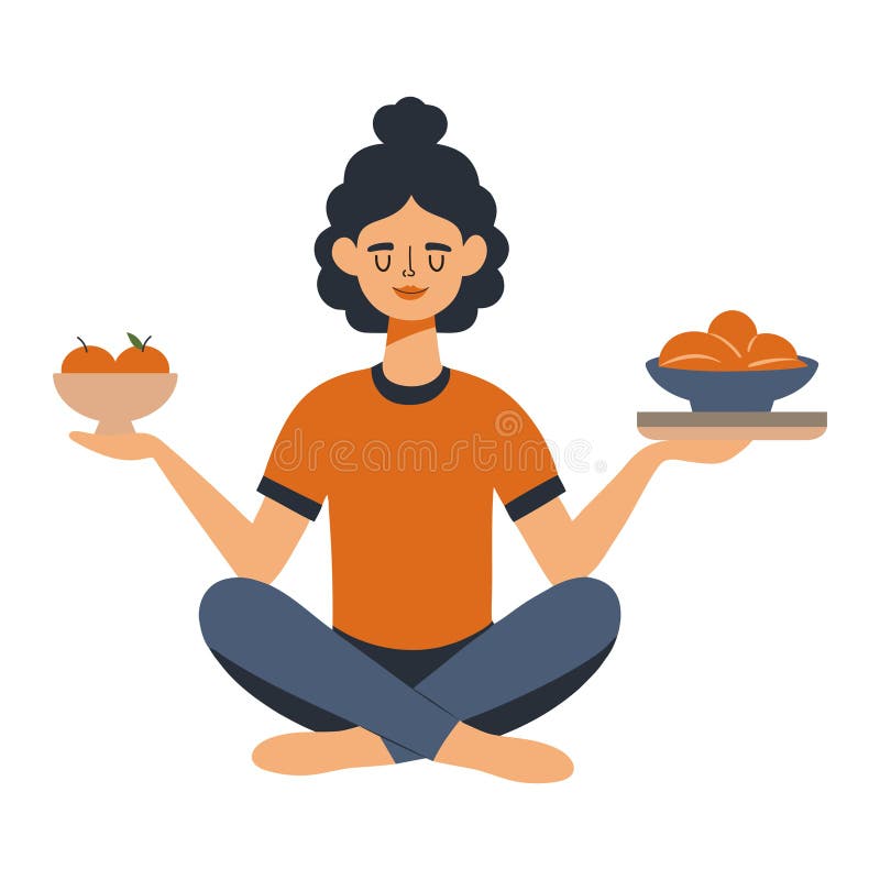 Mindful Eating Woman Balanced Food Stock Vector - Illustration of ...