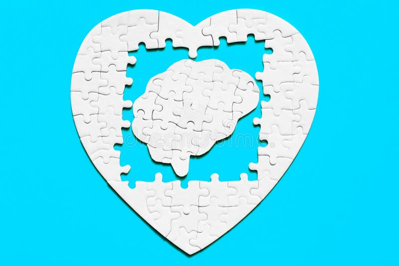 Mindful Harmony: Puzzle Brain in Heart Frame on Blue Stock Image ...
