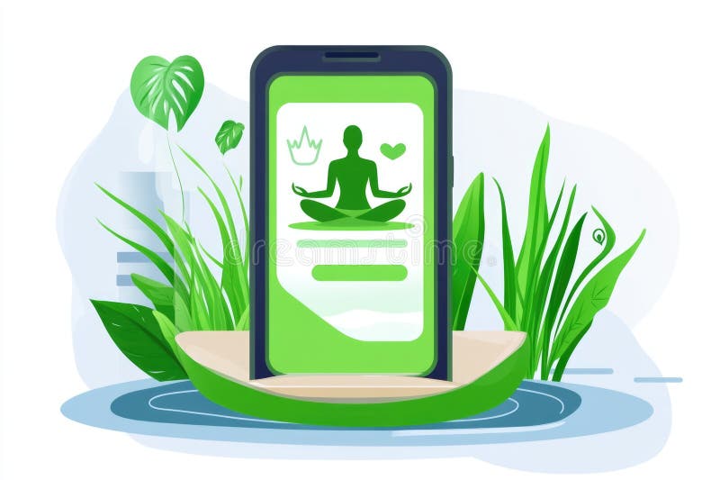 Mindful Meditation App Concept on Eco-friendly Background with Greenery ...