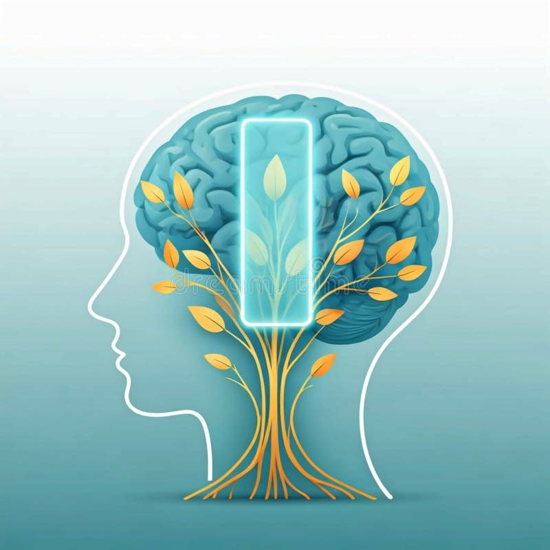 Mindful Technology Growth – Abstract Brain with Glowing Symbolic Device Stock Illustration ...