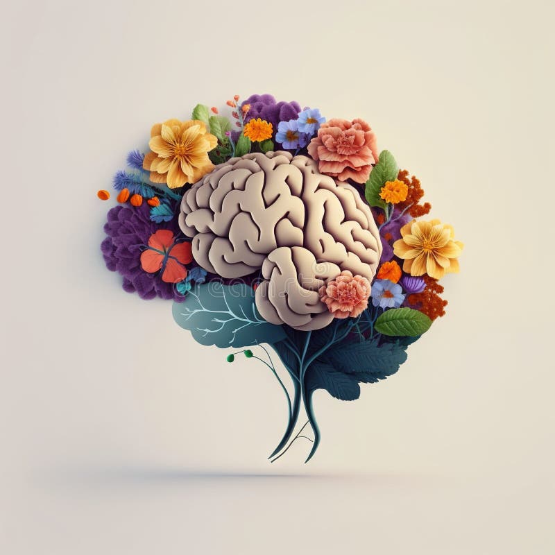 Human Brain with Flowers. Ai Generative Stock Image - Image of ...