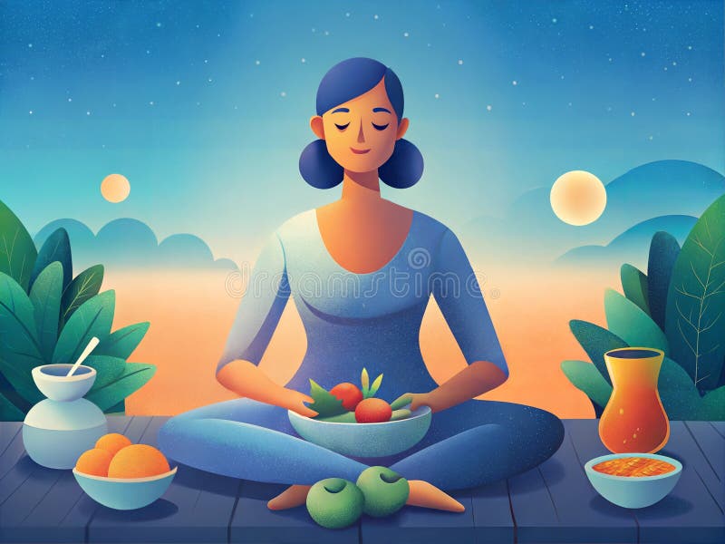 Mindfulness eating stock illustration. Illustration of calm - 344804047