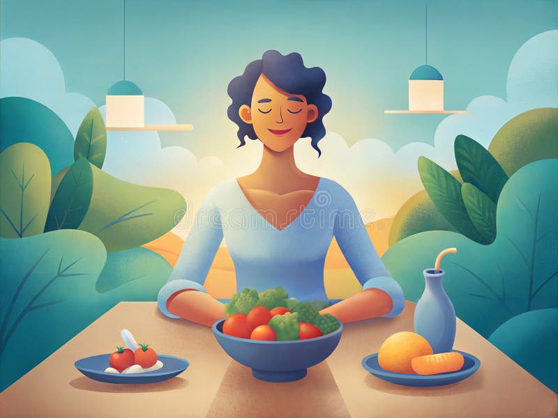 Mindfulness eating stock illustration. Illustration of lifestyle ...