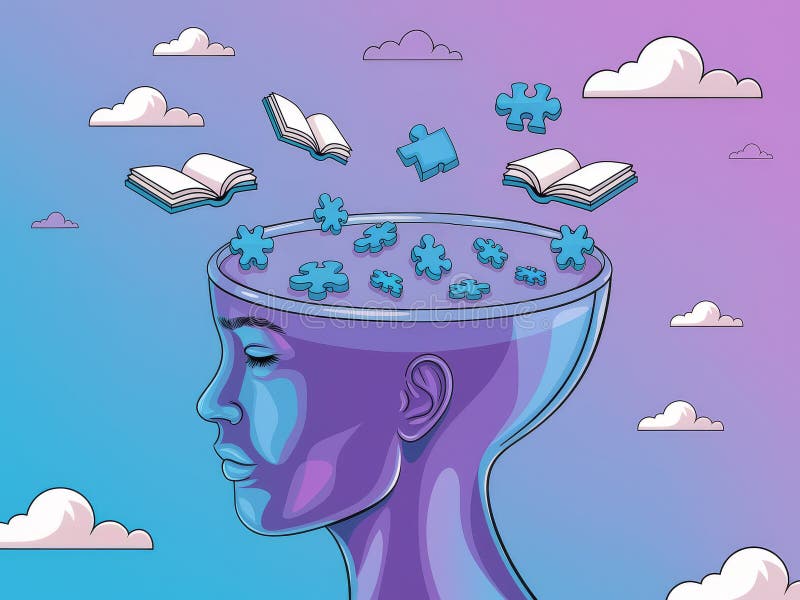 Mindfulness and Knowledge: Books and Puzzle Pieces Floating from ...