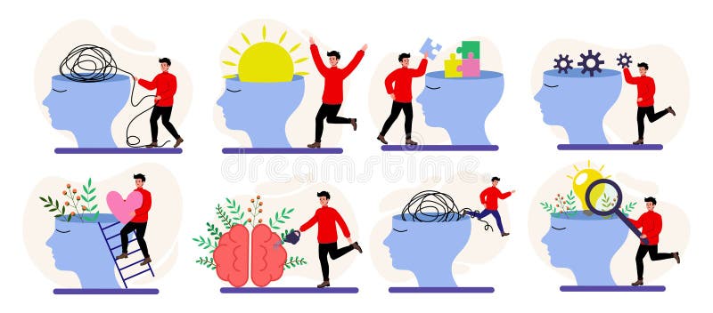 Mindfulness and Mental Health Concepts Illustrated through Colorful ...