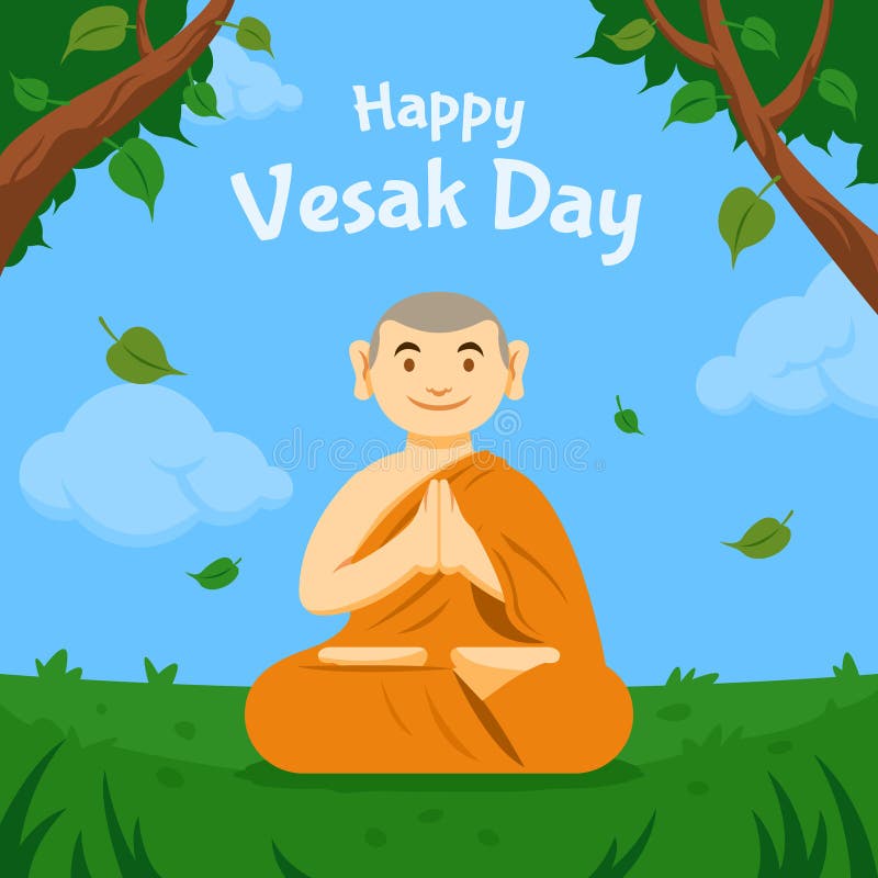 Mindfulness Monk on Meditation Stock Vector - Illustration of happy ...