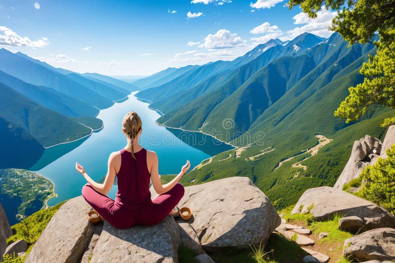 Mindfulness at the Mountain Peak.AI Generated Stock Illustration ...