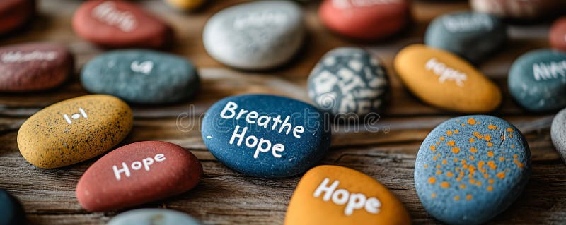 Mindfulness Stones Offering Positive Affirmations Arranged on a Wooden ...