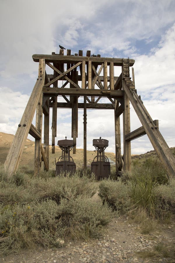 Mine Cars on Wooden a Frame Stock Photo - Image of wooden, california ...