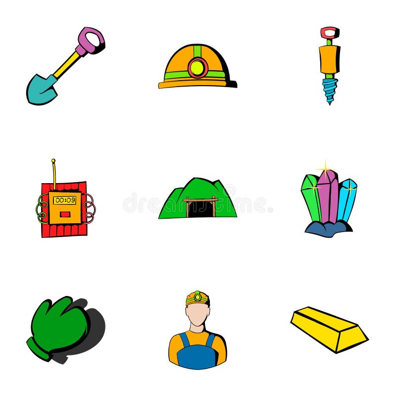 Mine Icons Set, Cartoon Style Stock Vector - Illustration of helmet ...