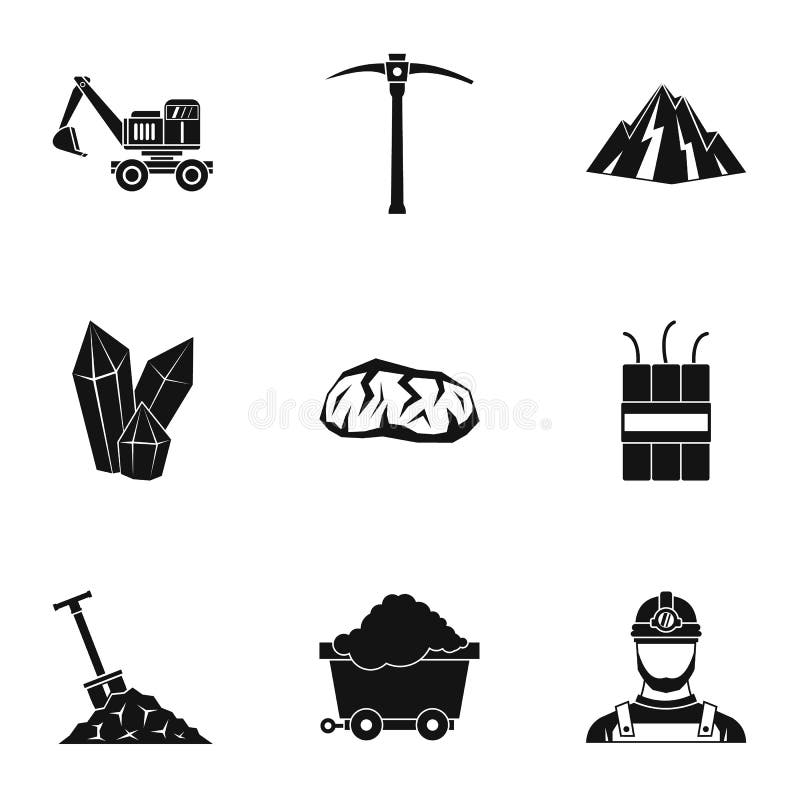 Mine Icons Set, Simple Style Stock Vector - Illustration of collection ...