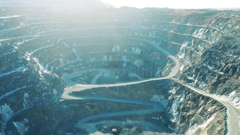 Mine Pit with an Excavator Inside of it in a Top View. Open Quarry ...