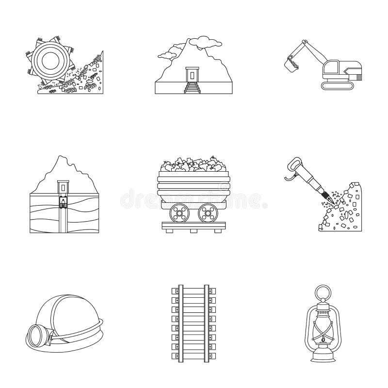 Mine Set Icons in Outline Style. Big Collection of Mine Illustration ...