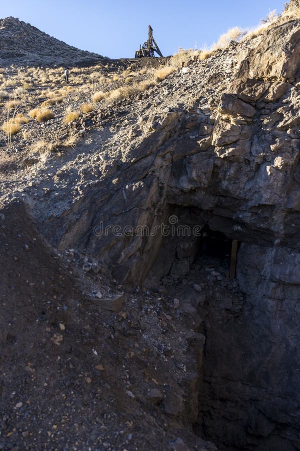 Mine Shaft Dug into a Hill at the Bottom of the Mountain Below a Wooden ...