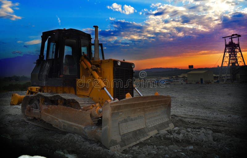 Mine Shaft Sunrise with Earth Mover Machine Stock Image - Image of ...