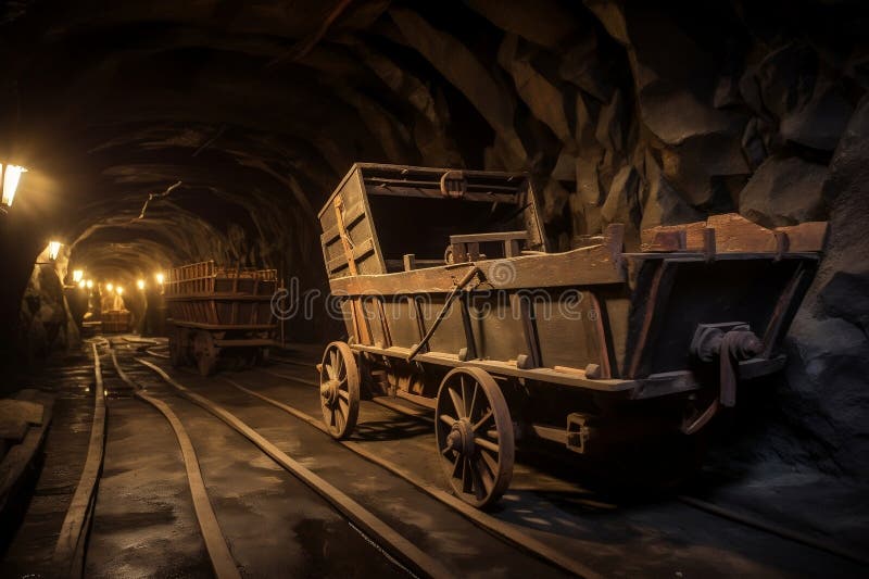 Mine Tunnel with Mining Cart. Generative AI Stock Illustration ...