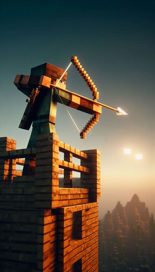 An Archer Poised on a Wooden Tower, Ready To Shoot. Ideal for Gaming Wall Art or Creative Assets ...