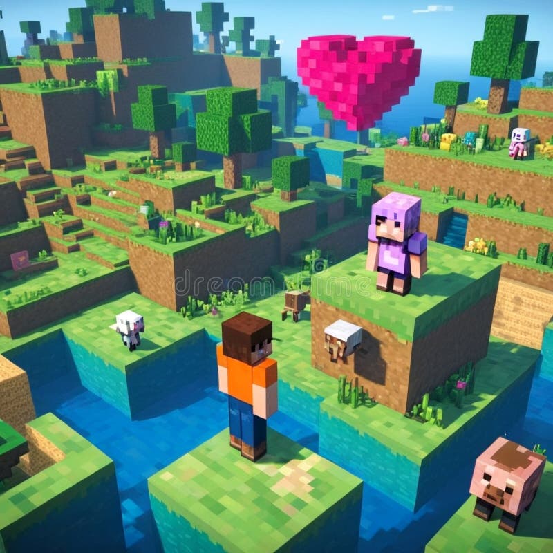 Minecraft Characters Exploring Lush Landscape Stock Illustration ...