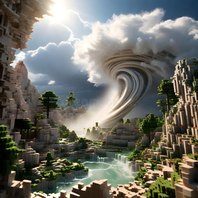 Minecraft Inspired Tornado. Minecraft Texture World. Generative AI ...