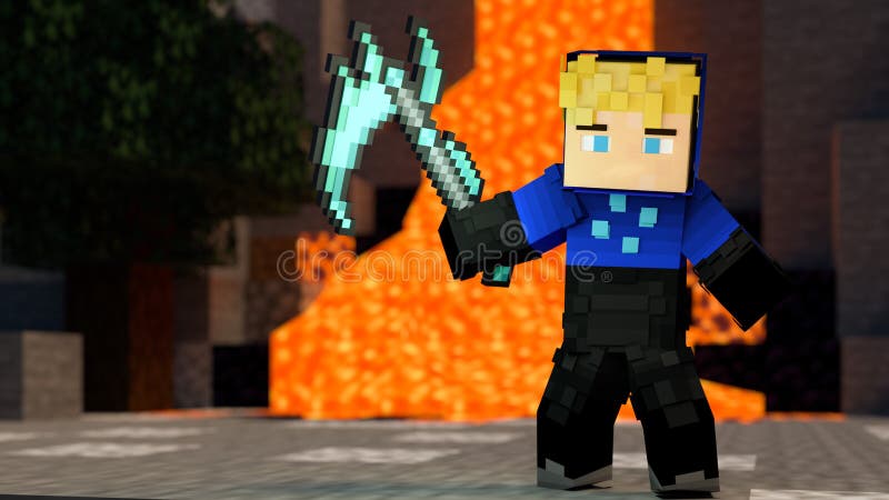 Minecraft Player in Front of Lava Holding a Scythe in His Arm Editorial ...
