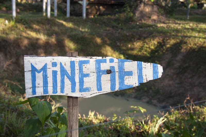 Minefield Sign In The Falkland Islands Stock Photo - Image of islas ...