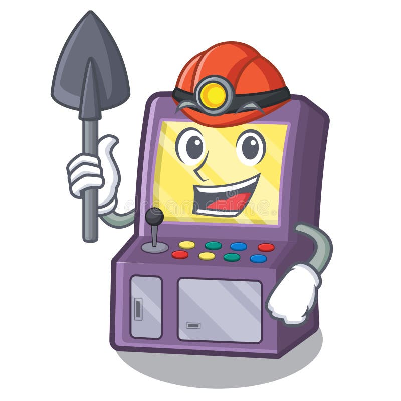 Miner Arcade Machine Next To Mascot Table Stock Vector - Illustration ...