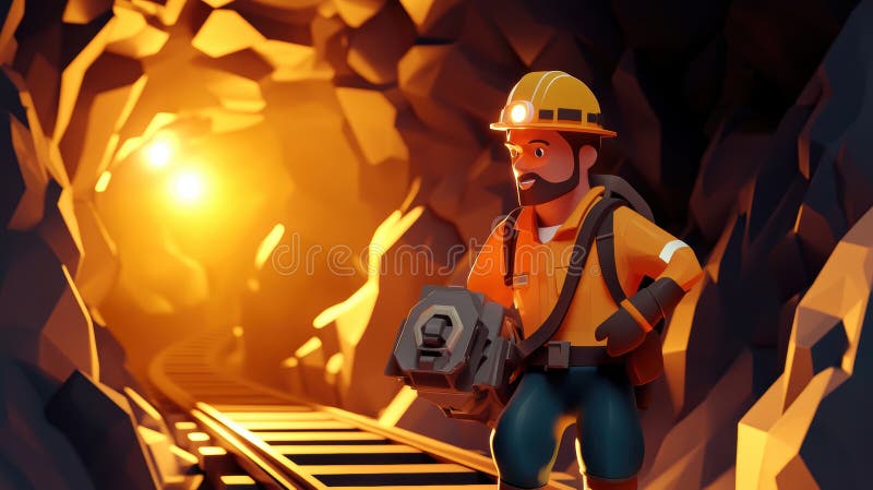 Miner in a Dark Cave stock illustration. Illustration of digital ...