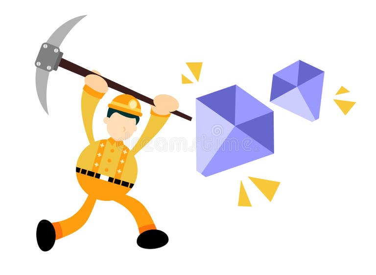 Happy Miner Worker Man Jewel Diamond Cartoon Doodle Flat Design Vector ...