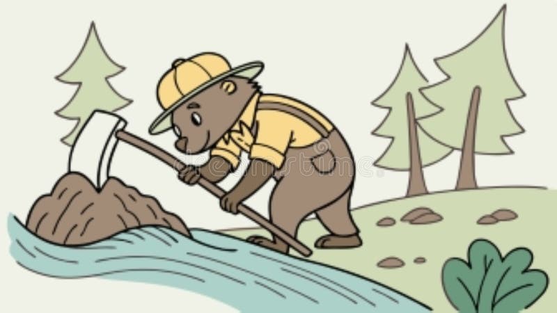 Miner Digging for Gold in a Rustic Natural Landscape, Vector Design ...