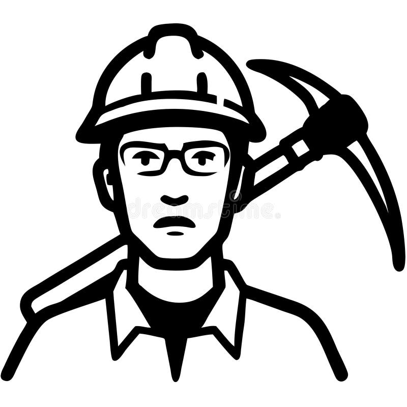 Miner with Hard Hat and Pickaxe Vector Illustration for Industrial ...