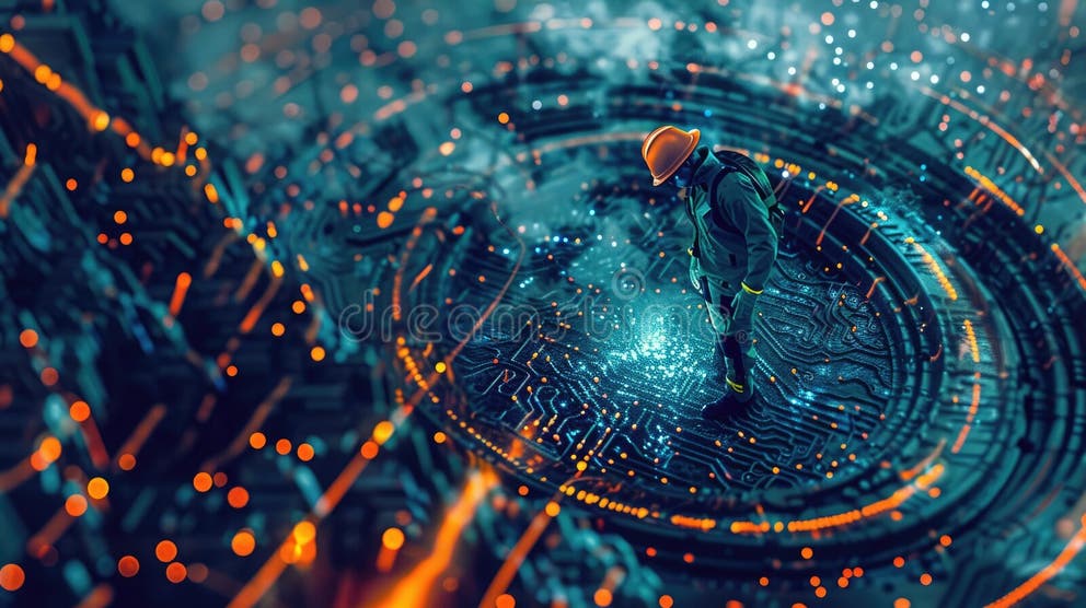 Miner Icon in Digital Data Streams, Representing the Process of ...