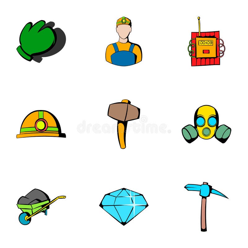 Miner Icons Set, Cartoon Style Stock Vector - Illustration of mineral ...